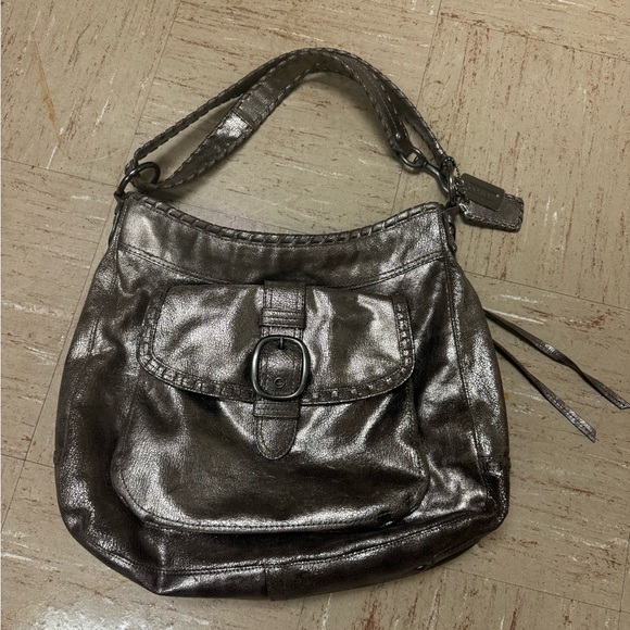 Coach | Bags | Metallic Silver Large Leather Coach Bag | Poshmark